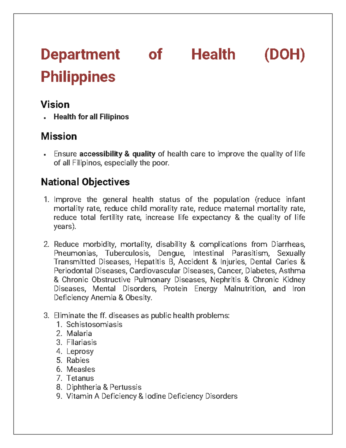 Hand outs Department of Health - Department of Health (DOH) Philippines ...