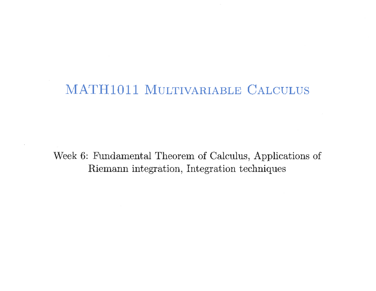 Week 6 Notes Part 1 - MATH1011 - Studocu