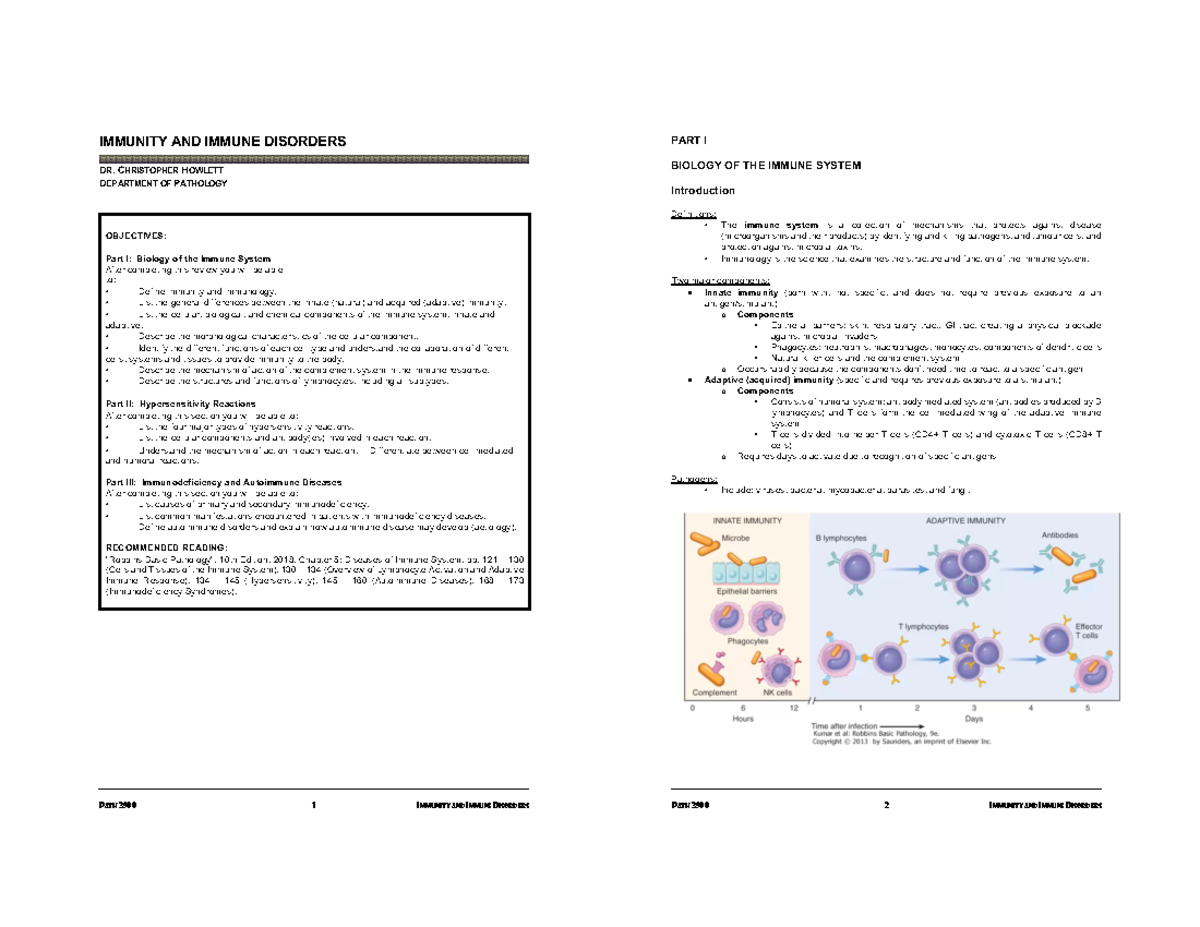 PATH 3500 - Oct 26 Immunity and Immune Disorders - IMMUNITY AND IMMUNE ...