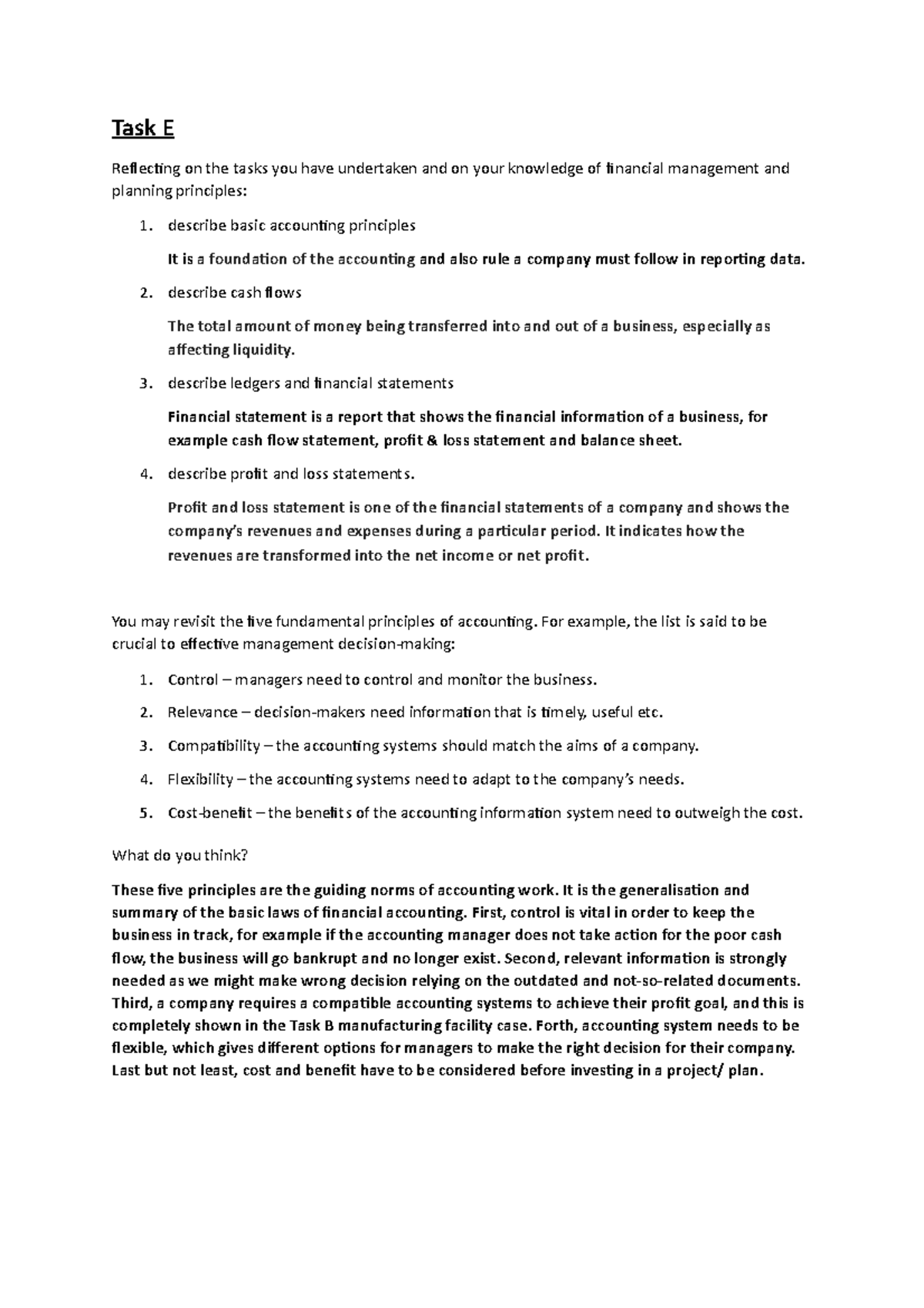 A4 Task E - yes - Task E Reflecting on the tasks you have undertaken ...