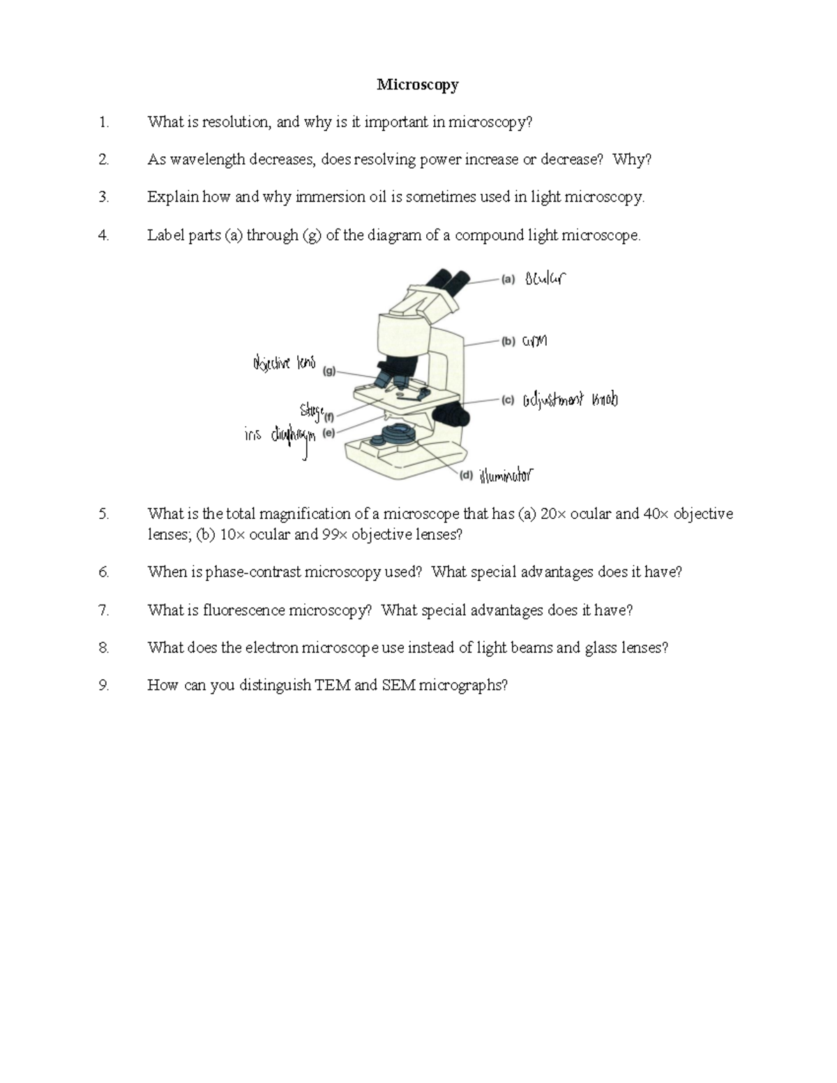 Problem Sets - BIOL 230W - Microscopy What is resolution, and why is it ...