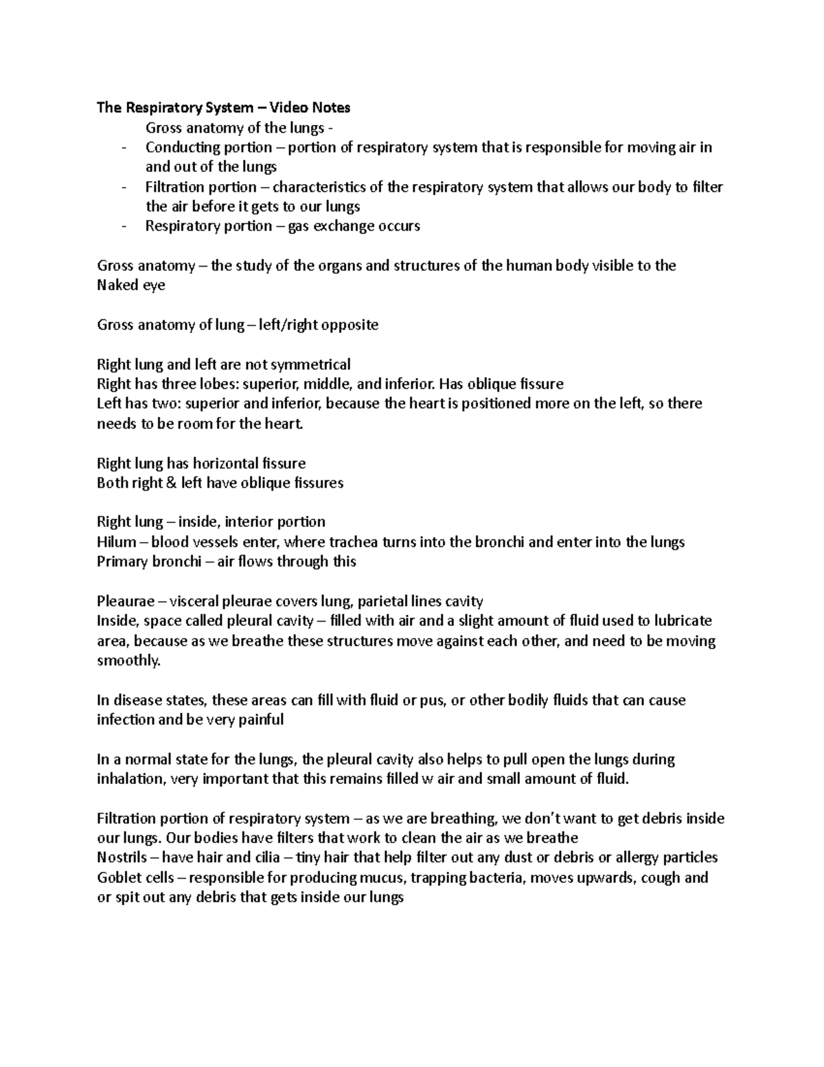 Module 2videonotes - The Respiratory System – Video Notes Gross anatomy ...