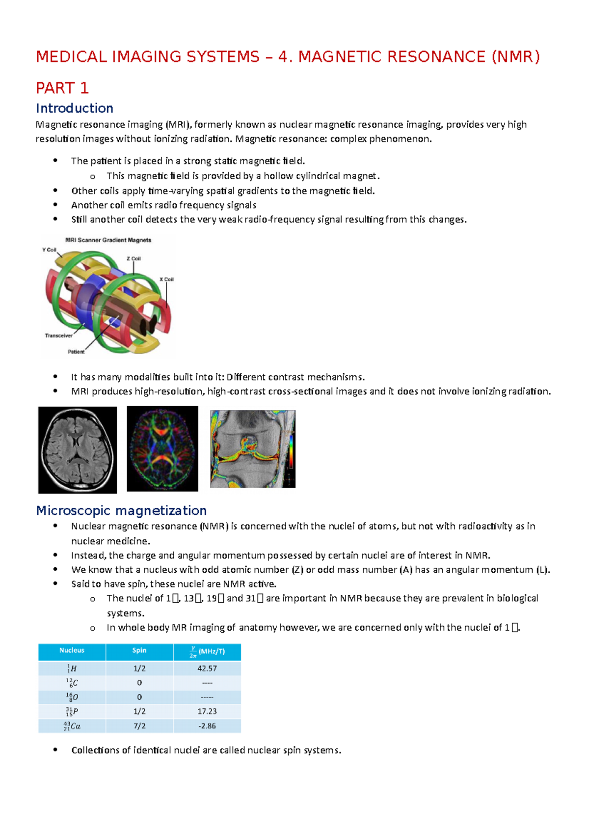 Nuclear Magnetic Resonance (NMR) 1 - MEDICAL IMAGING SYSTEMS – 4 ...