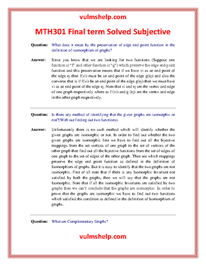 MTH301 Midterm MEGA Solved FILE - calculus II - VU - Studocu