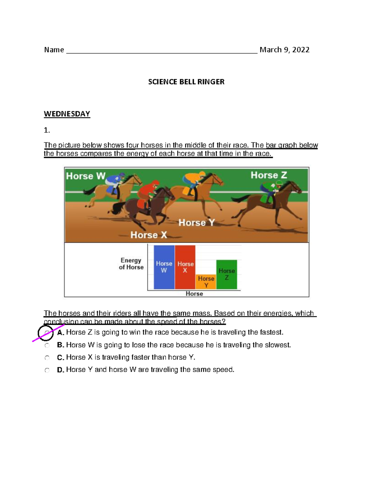 Shyrianna Fair - Science Bell ringer 3-9-22 - Name