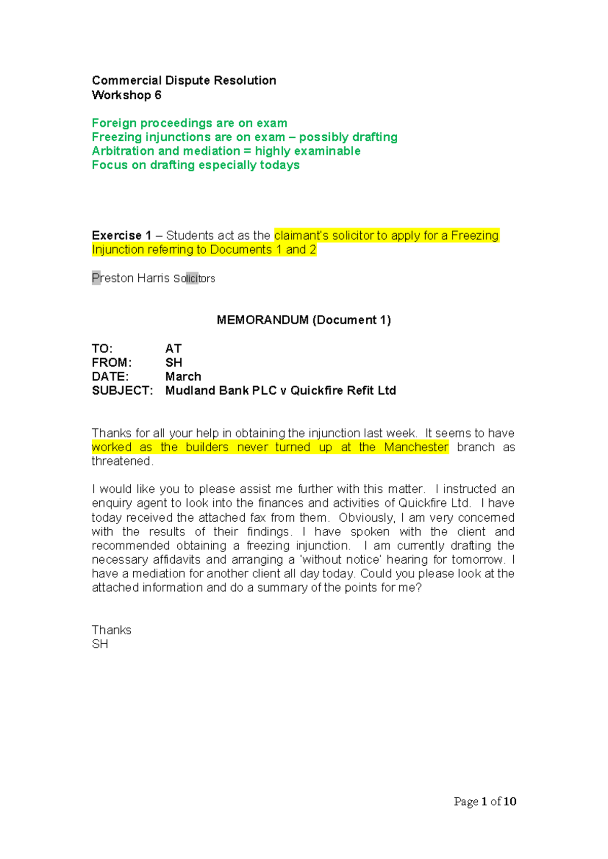 Freezing order - Commercial Dispute Resolution Workshop 6 Foreign ...