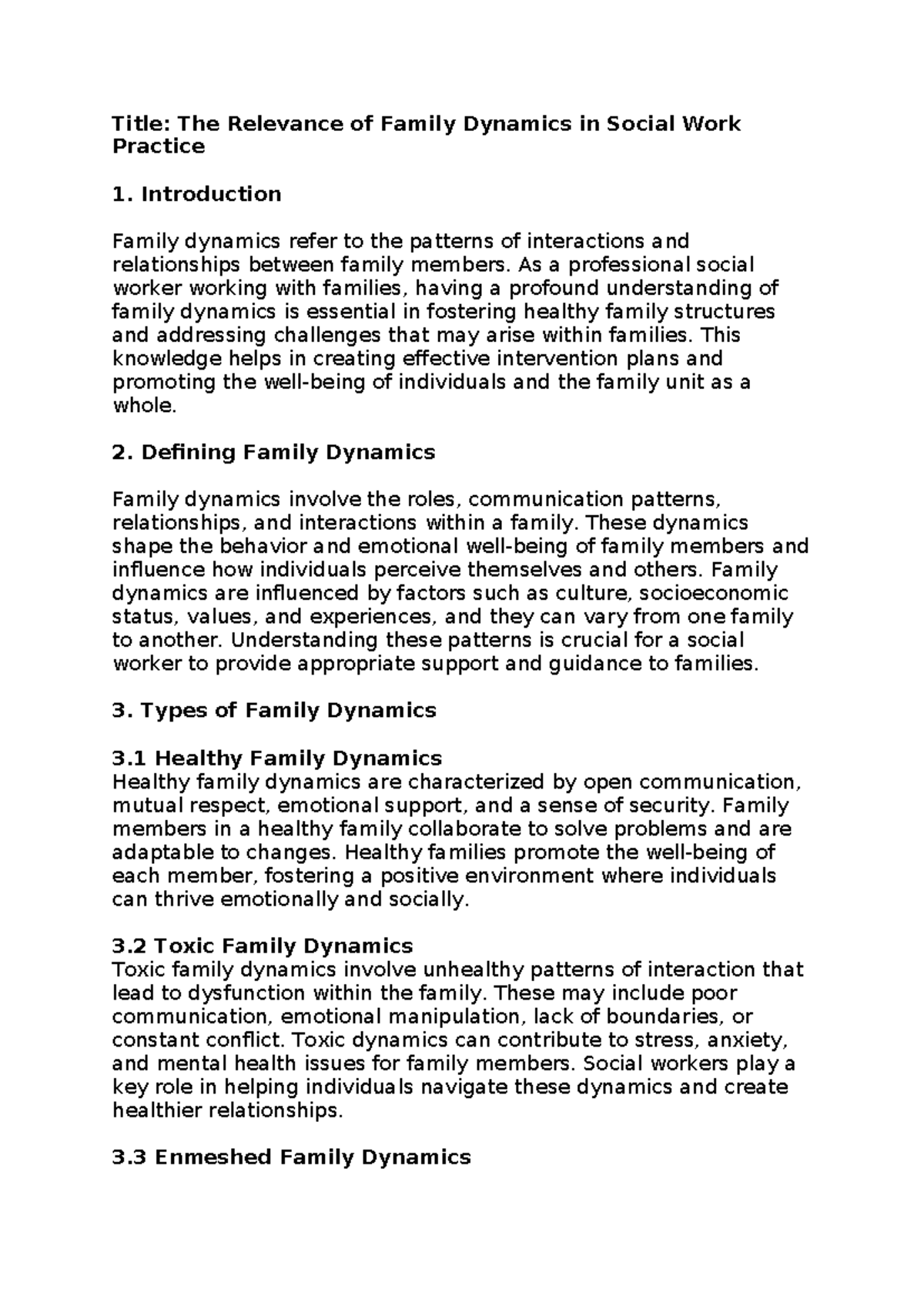 Family Dynamics - As a professional social worker working with families ...