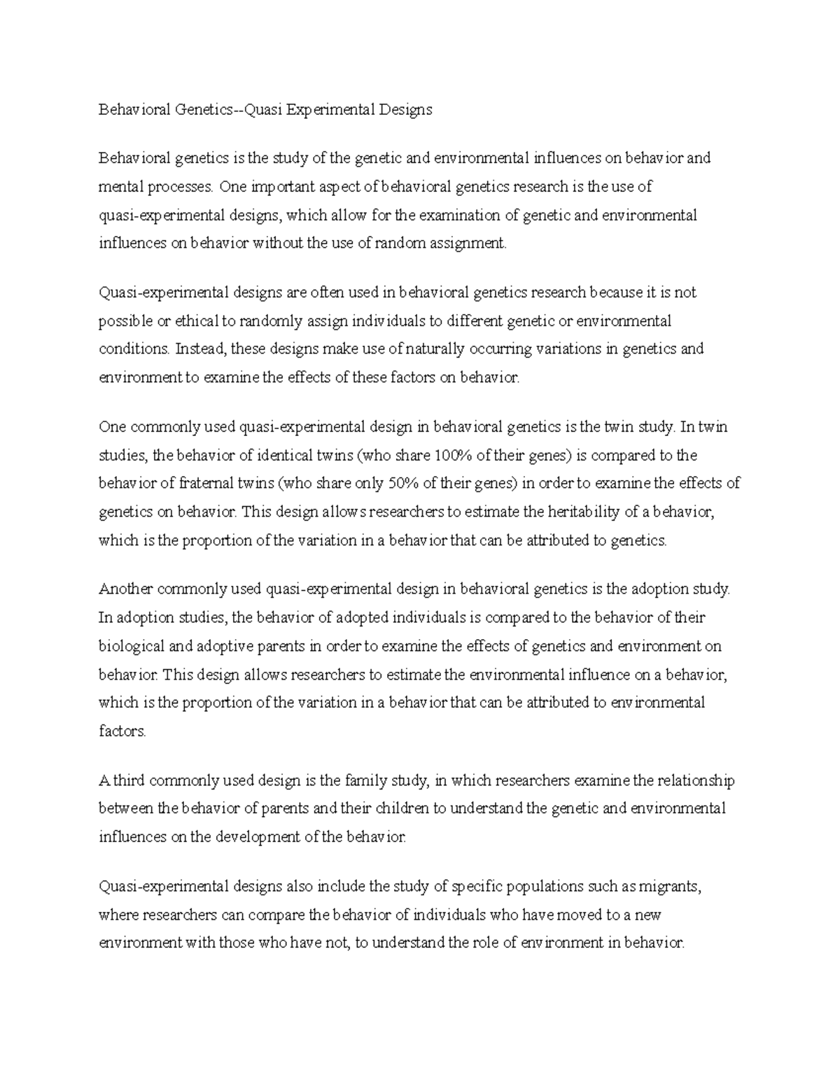 Behavioral Genetics-Quasi Experimental Designs - Behavioral Genetics ...