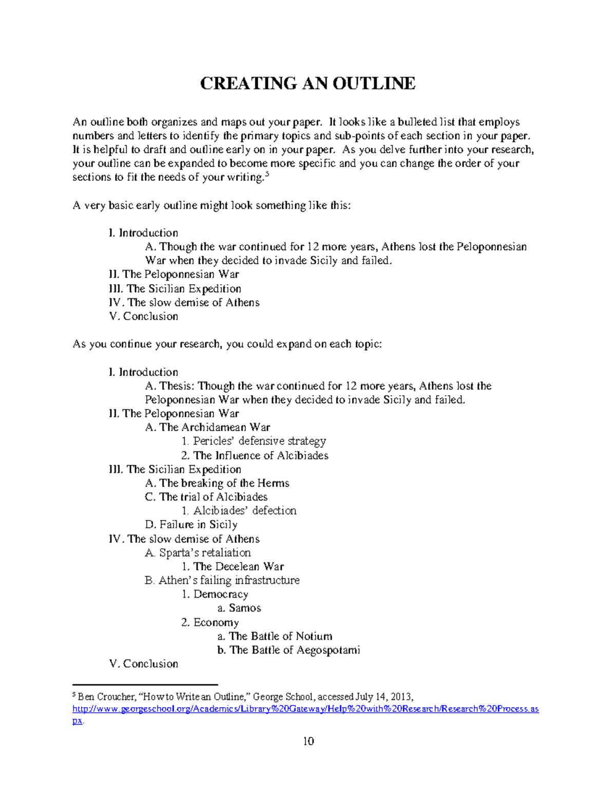 Creating the Outline-Second Semester paper - 10 CREATING AN OUTLINE An ...