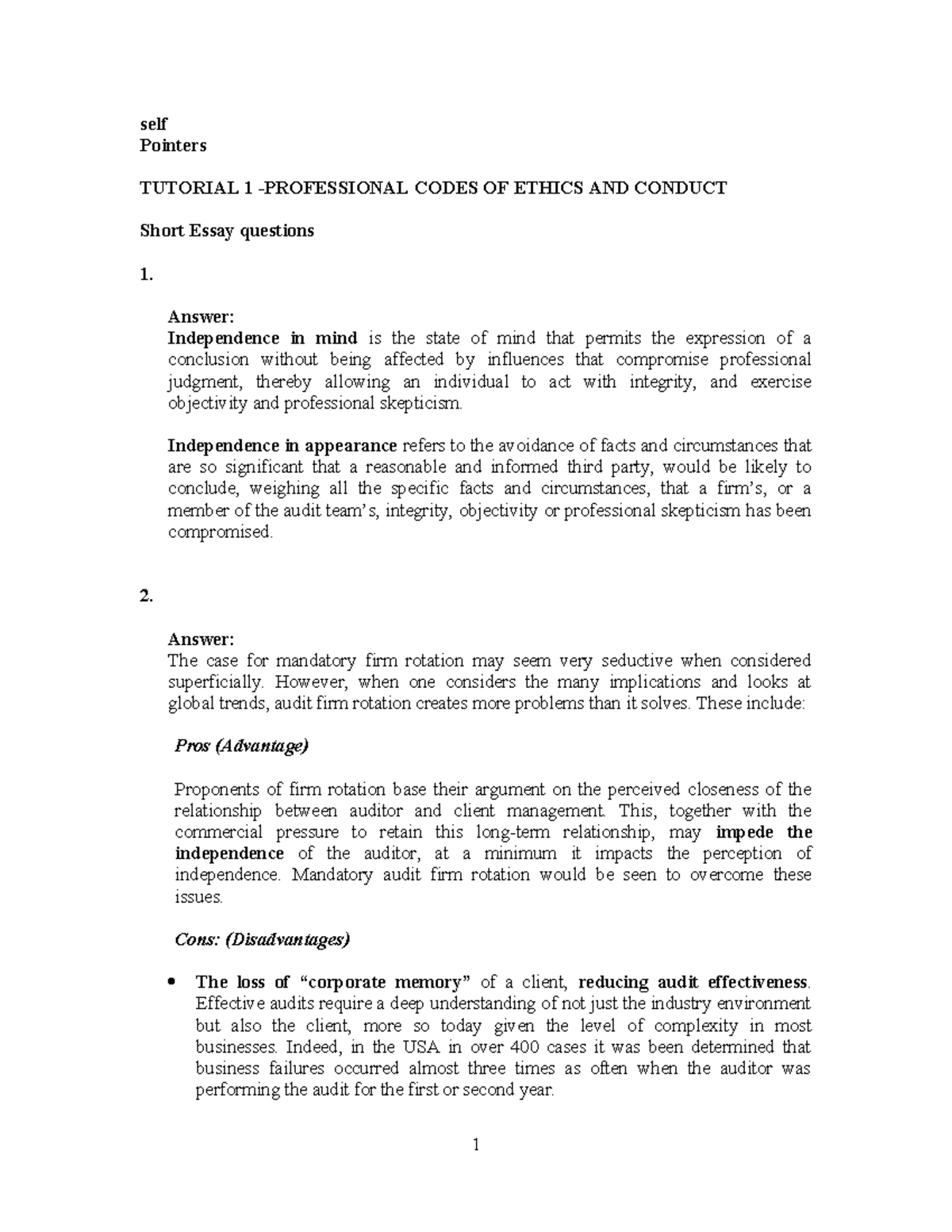 Tutorial 1: Professional Ethics and Conducts - self Pointers TUTORIAL 1 -PROFESSIONAL CODES OF ...