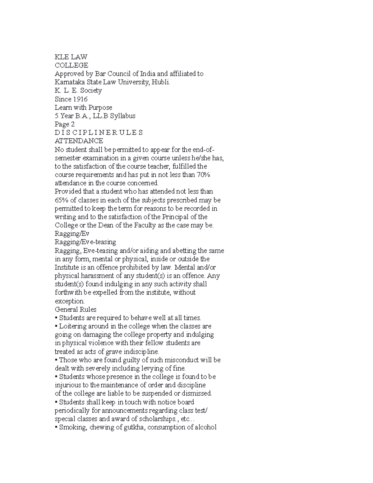 KSLU Kannada Syllabus - KLE LAW COLLEGE Approved by Bar Council of ...