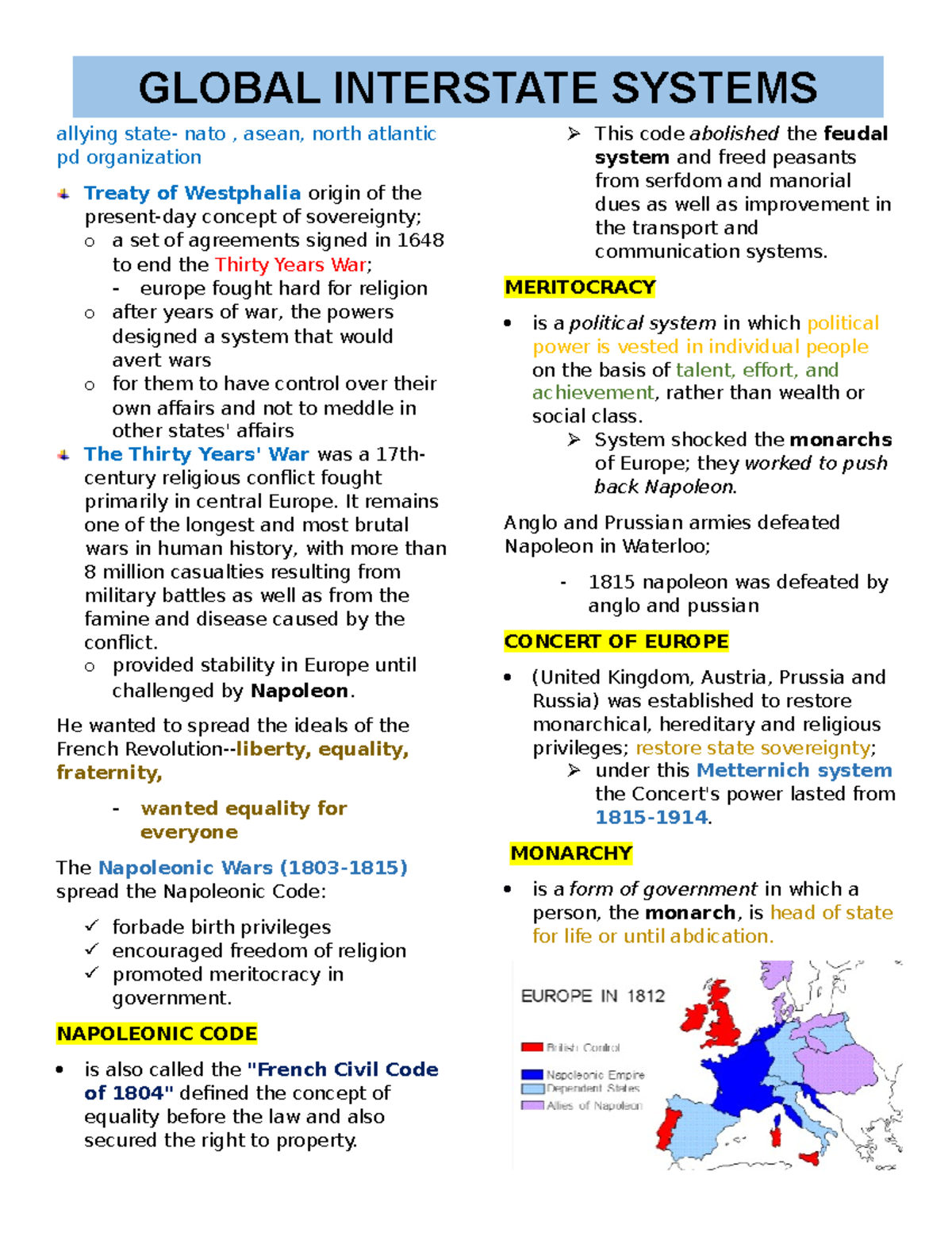 Interstate-systems - Lecture notes - allying state- nato , asean, north ...