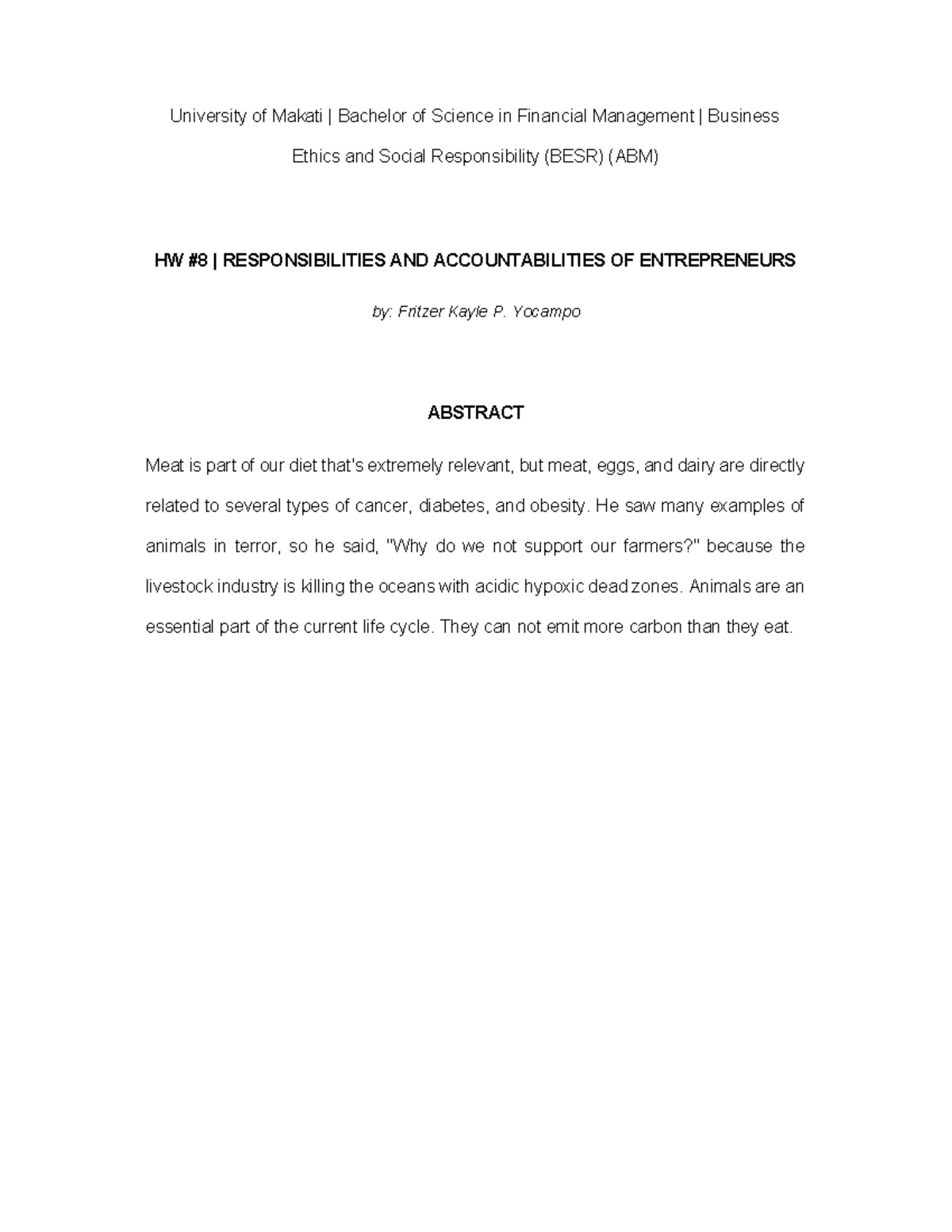 Business Ethics and Social Responsibility Responsibilities AND ...
