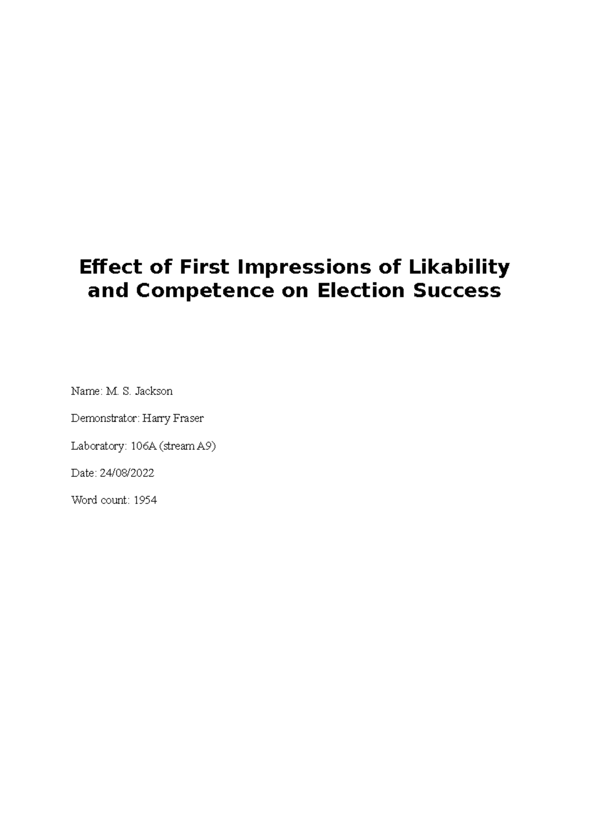 Effect of First Impressions of Likability and Competence on Election ...