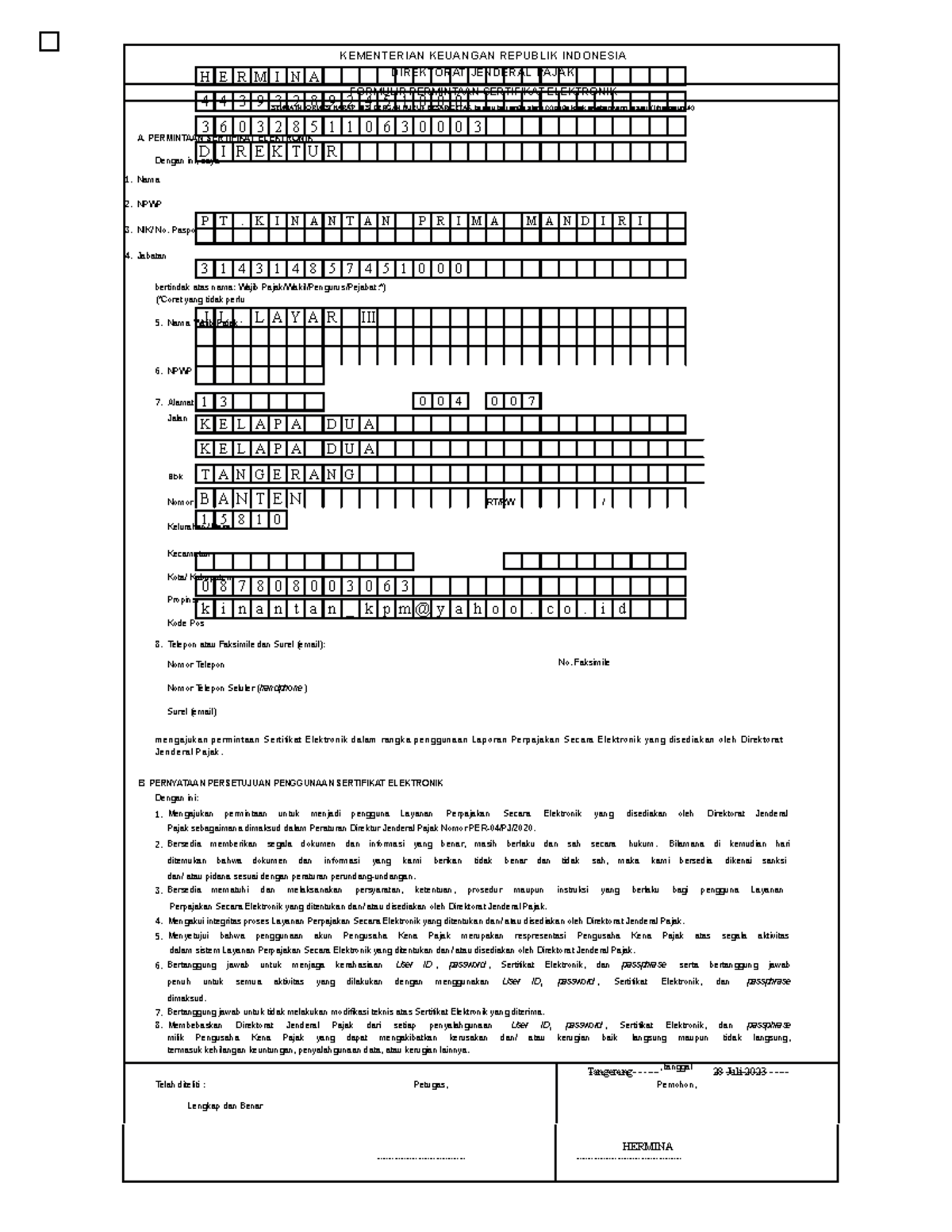 15. Formulir Permintaan Sertifikat Elektronik - KEMENTERIAN KEUANGAN ...