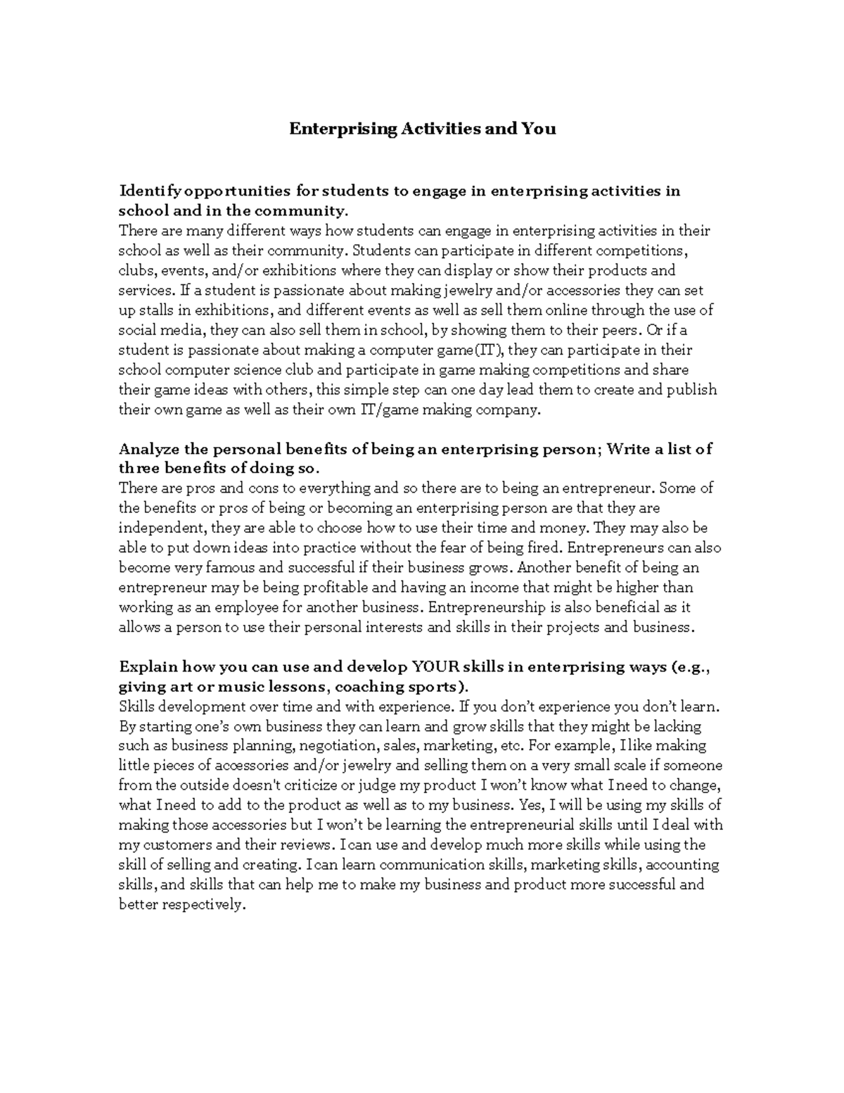 Enterprising Activities - There are many different ways how students ...