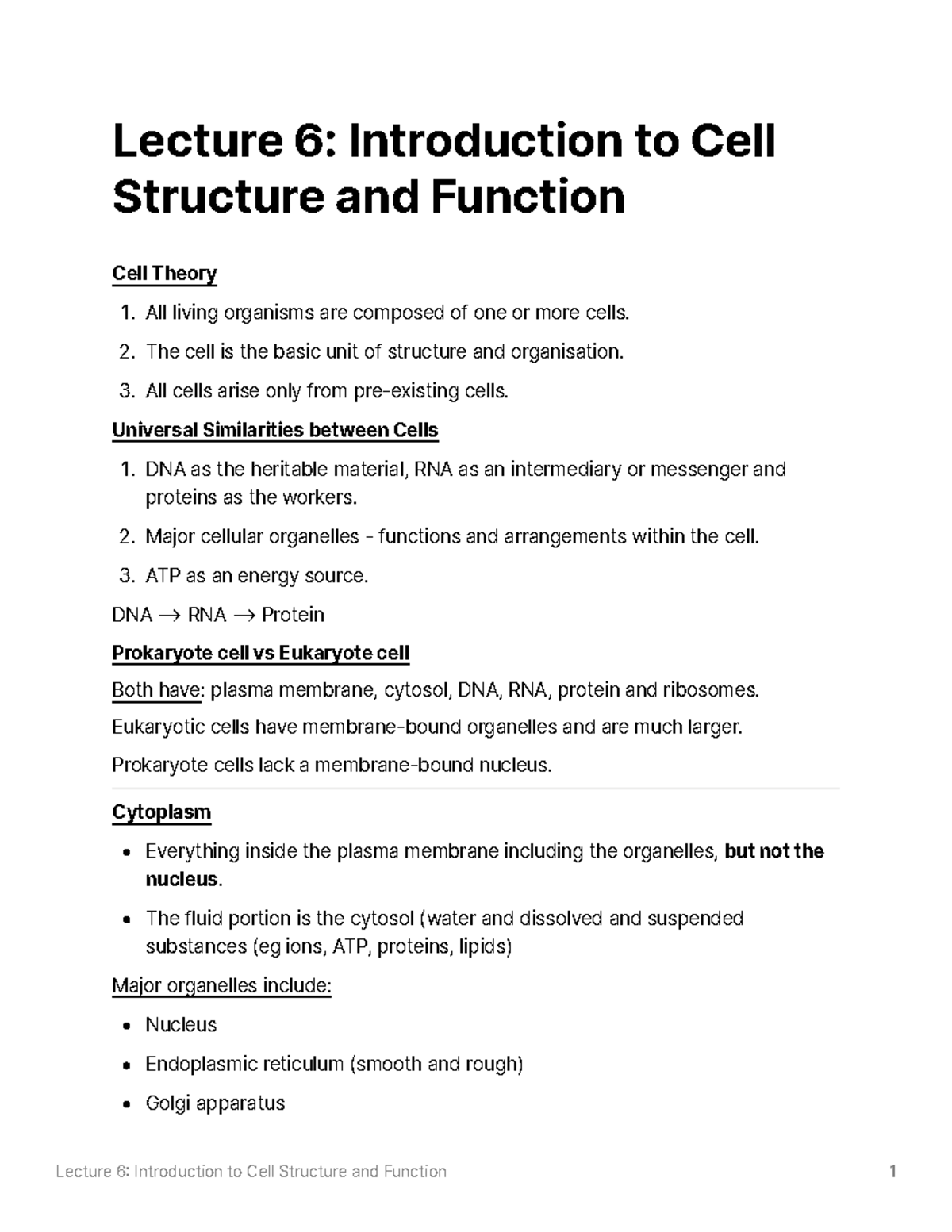 Introduction to Cell Structure and Function - Lecture 6: Introduction ...