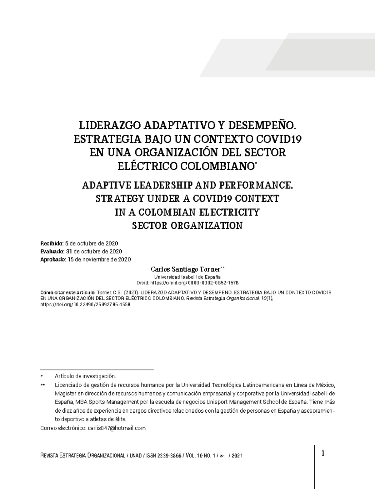 Liderazgo Adaptativo Y Desempeno - LIDERAZGO ADAPTATIVO Y DESEMPEÑO. ESTRATEGIA BAJO UN CONTEXTO ...