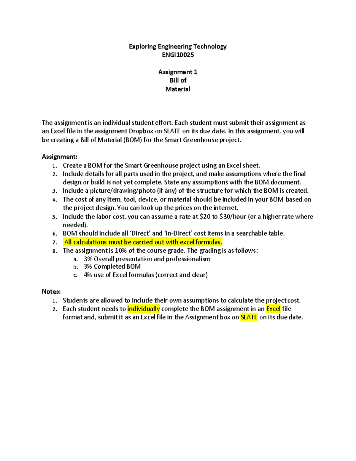 Assignment 1 - Bill of Material (BOM) - SGH - Exploring Engineering ...