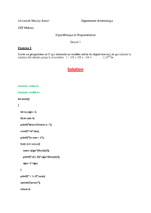 Cours Algo Resume - INTRODUCTION A L’ALGORITHMIQUE INTRODUCTION 1- QU ...