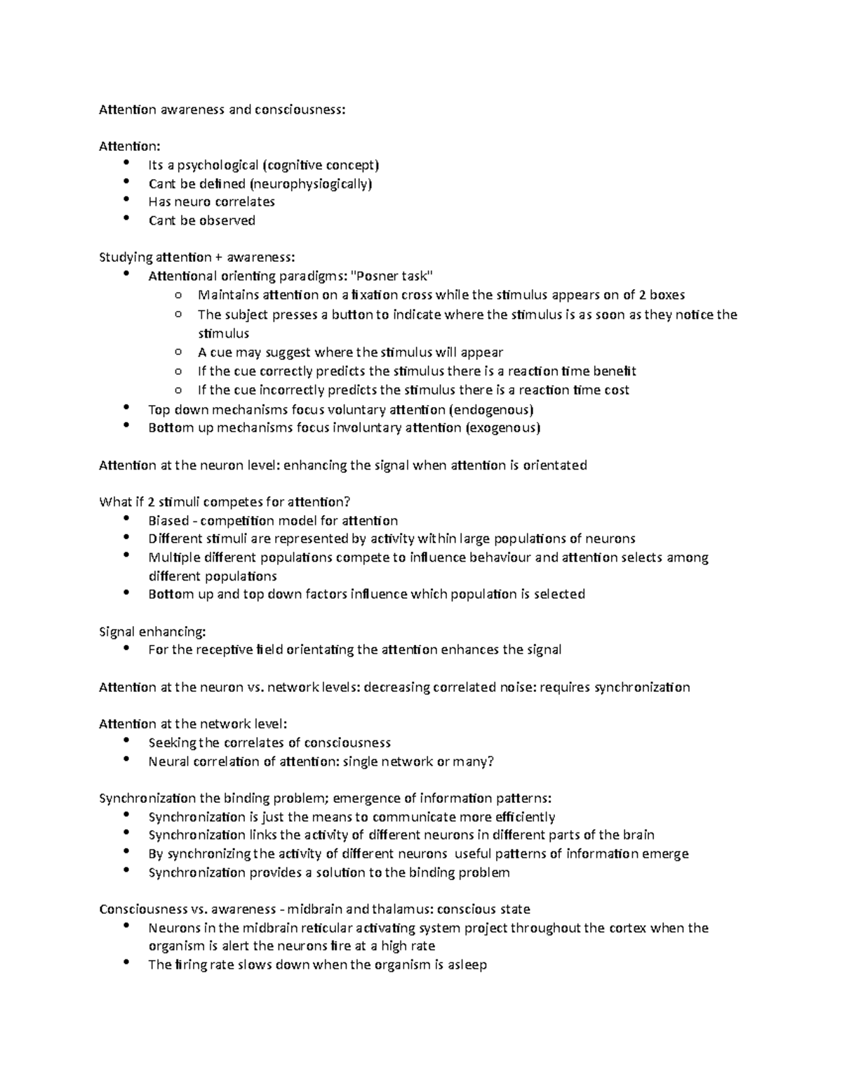 2220 lecture 6 - Attention awareness and consciousness: Attention: Its ...