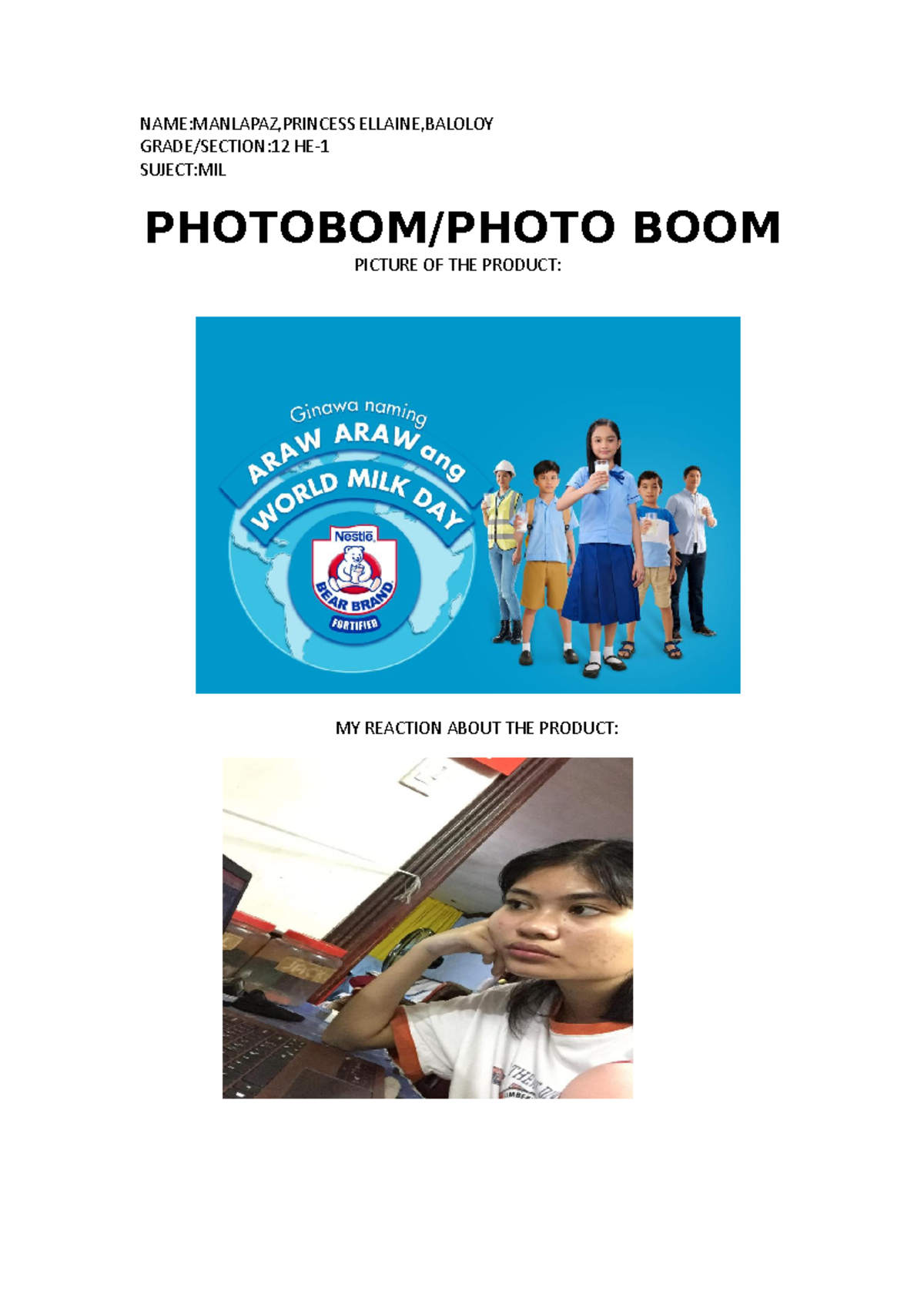 PROJECT FOR MIL - NAME:MANLAPAZ,PRINCESS ELLAINE,BALOLOY GRADE/SECTION ...