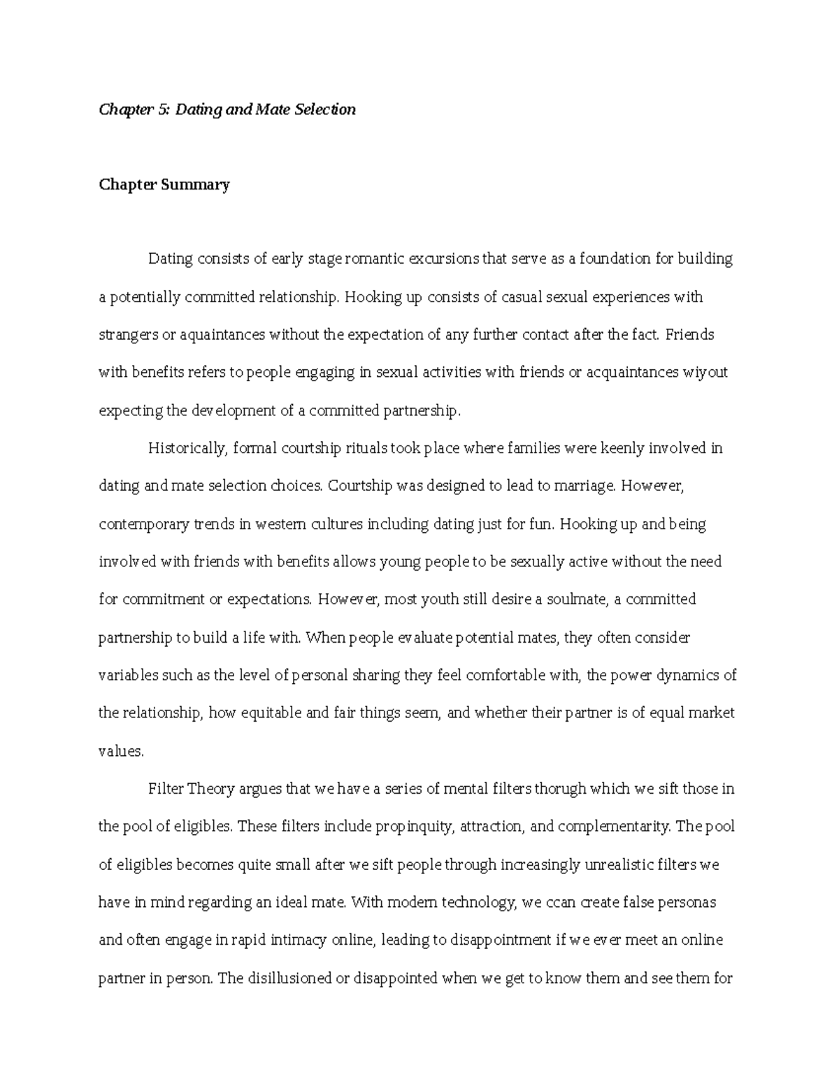 Chapter 5 Summary - Dr. Sloss - Marriages Families and Relationships ...