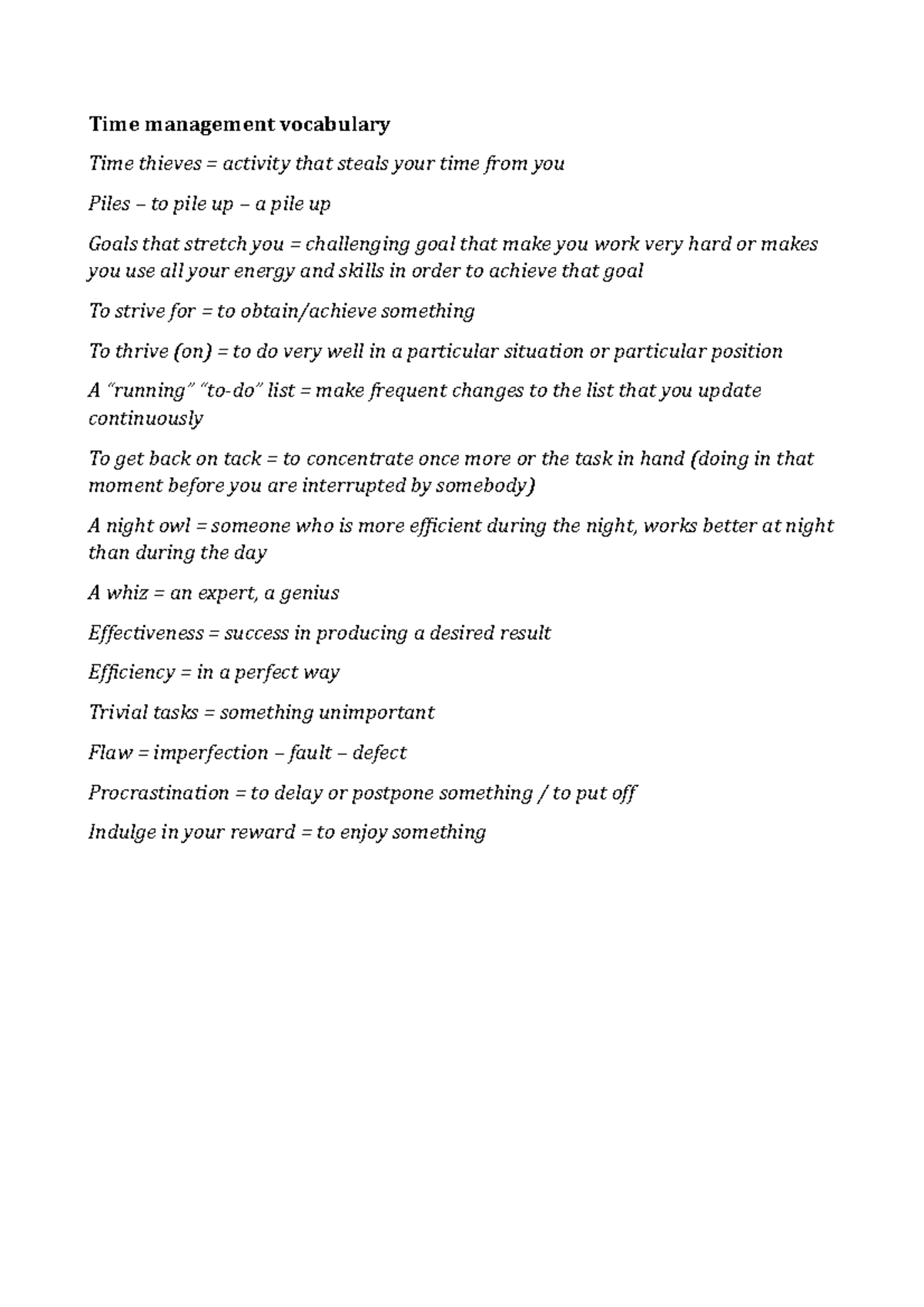 Lesson 5 - unit 3-4 - Appunti di lezione 5 - Time management vocabulary ...