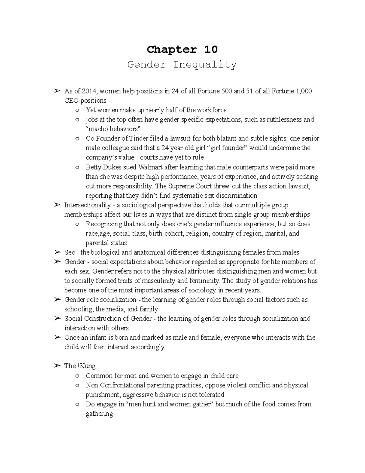 Chapter 10 - Chapter 10 Gender Inequality As of 2014, women help ...