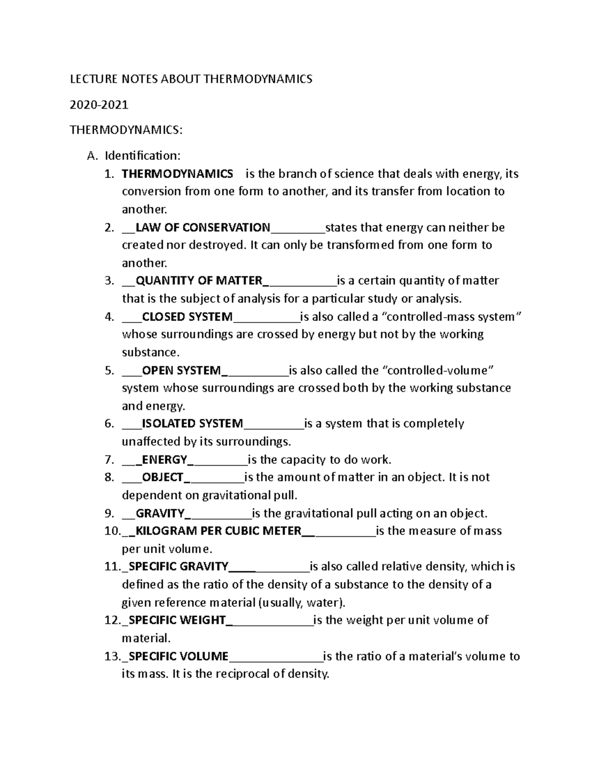 Lecture Notes About Thermodynamics - LECTURE NOTES ABOUT THERMODYNAMICS ...