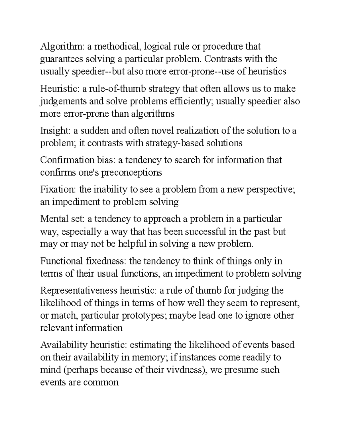 AP Psychology - Memory Terms 2 - Algorithm: a methodical, logical rule ...