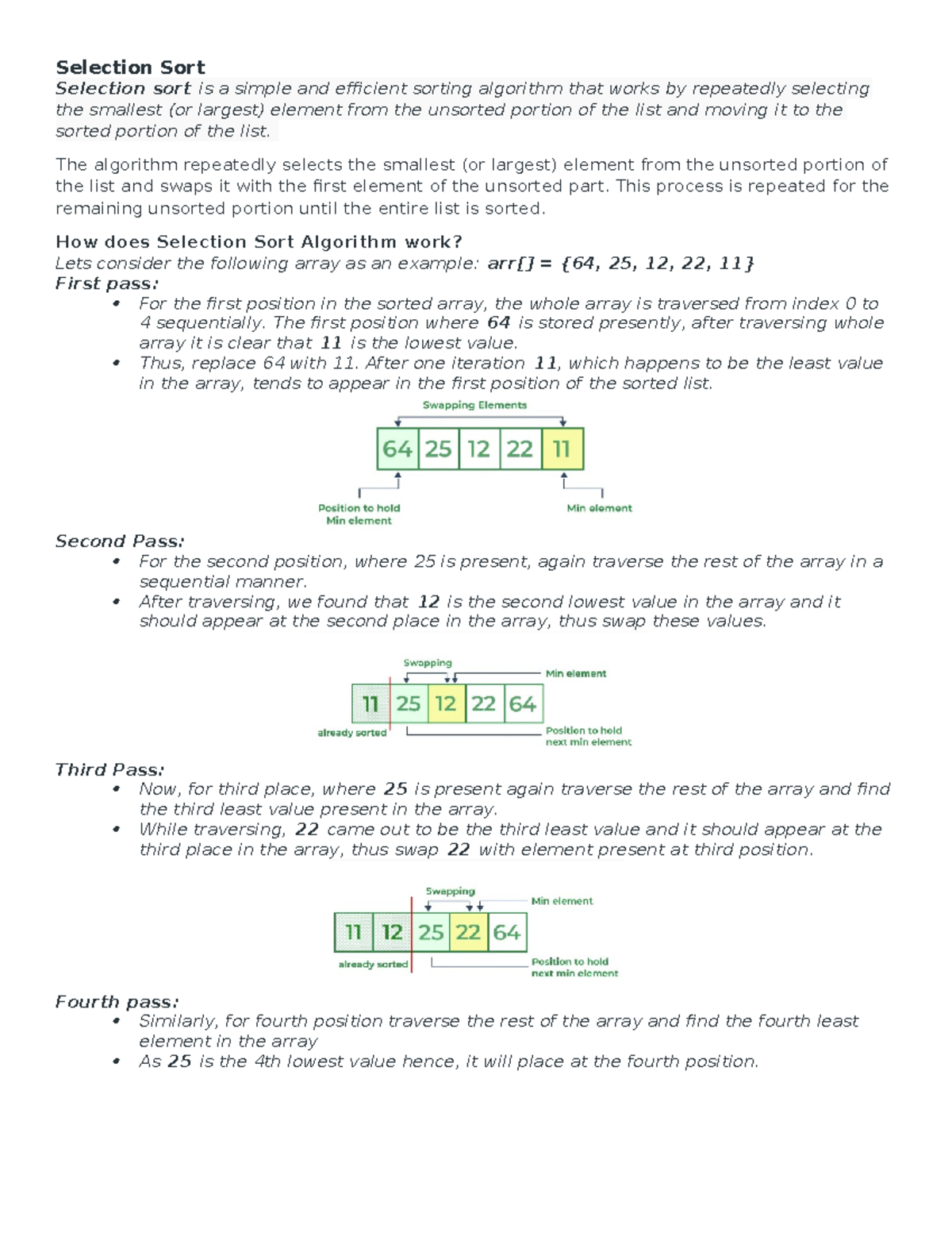 Selection Sort Algorithm Selection Sort Selection Sort Is A Simple And Efficient Sorting