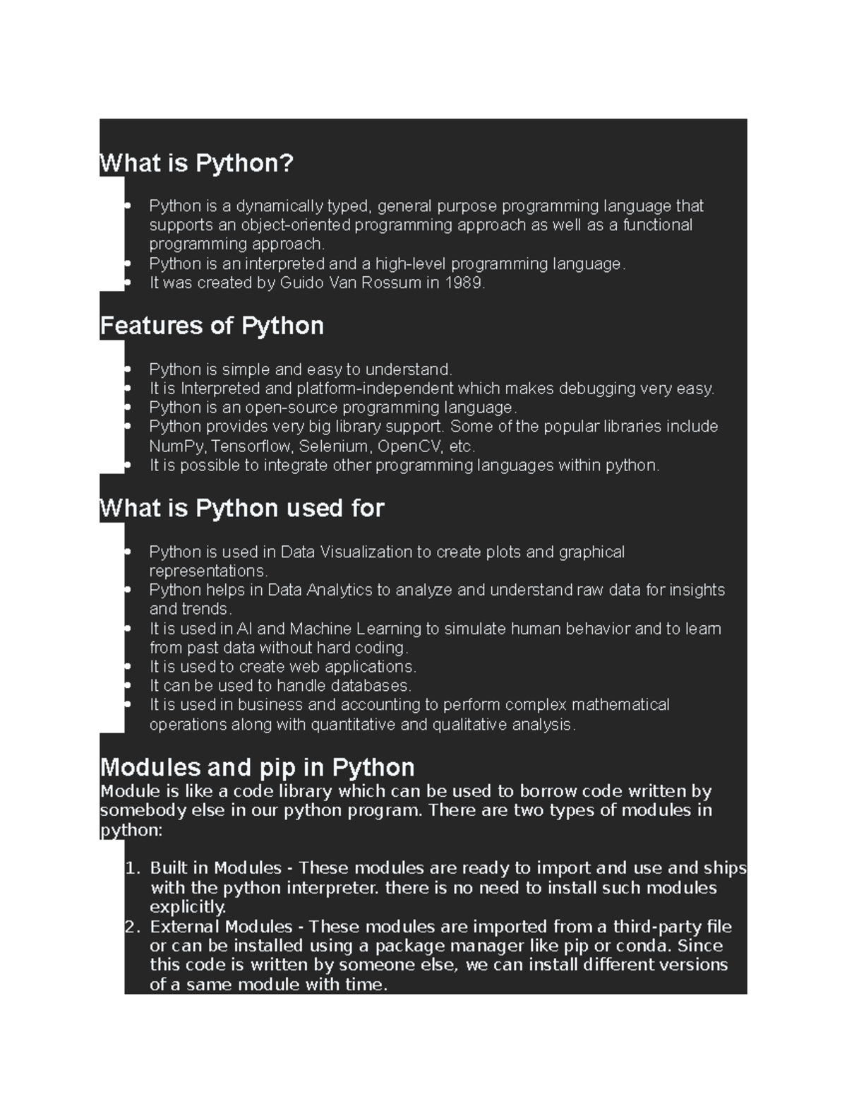 Python Course - What is Python? Python is a dynamically typed, general purpose programming - Studocu