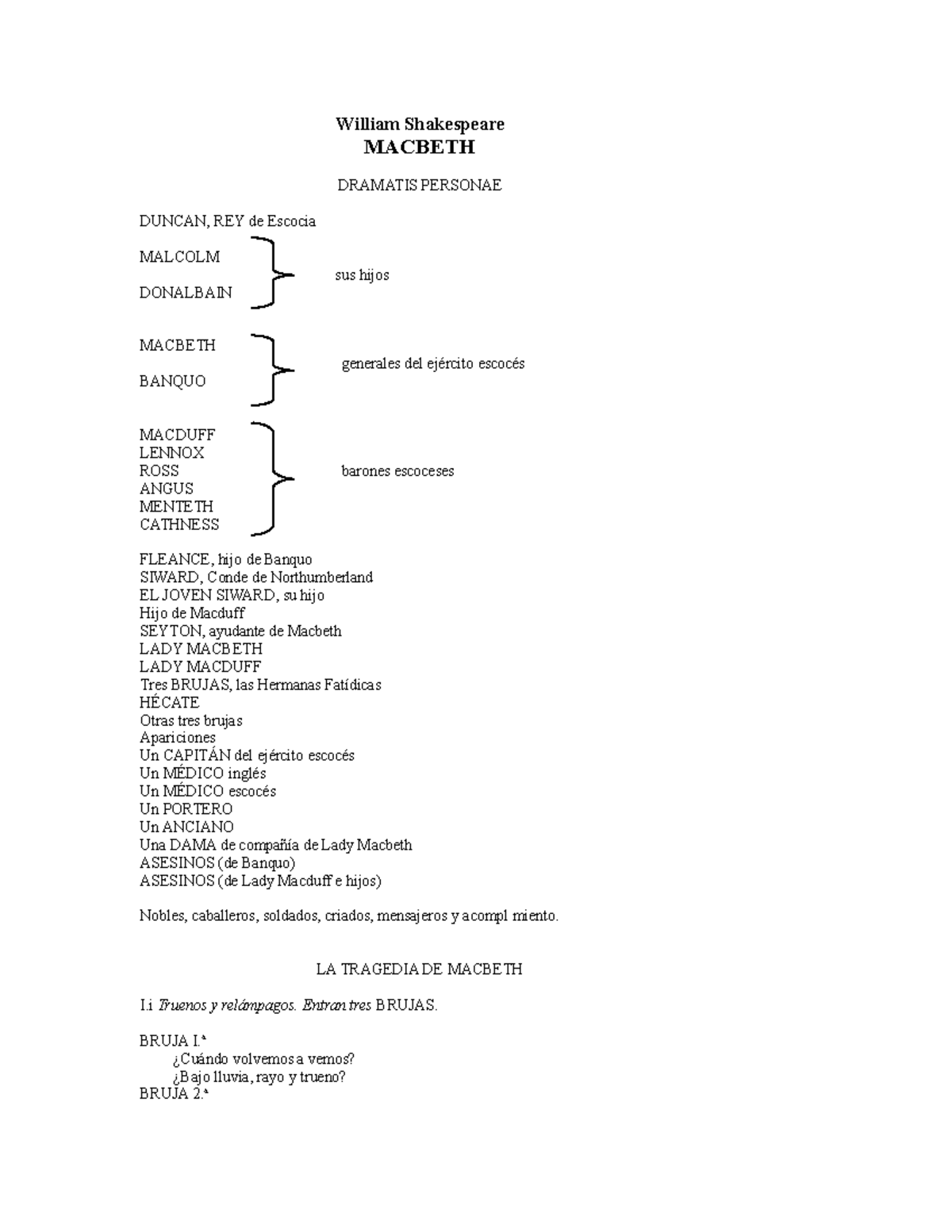 William Shakespeare - Macbeth - William Shakespeare MACBETH DRAMATIS ...
