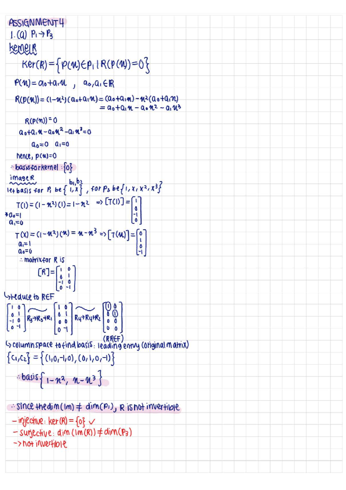 Assignment 4 linalg - ASSIGNMENTH 1. (a) P1 P3 kemelR ao,a,ER n2(aotain) aotain. hence, - Studocu