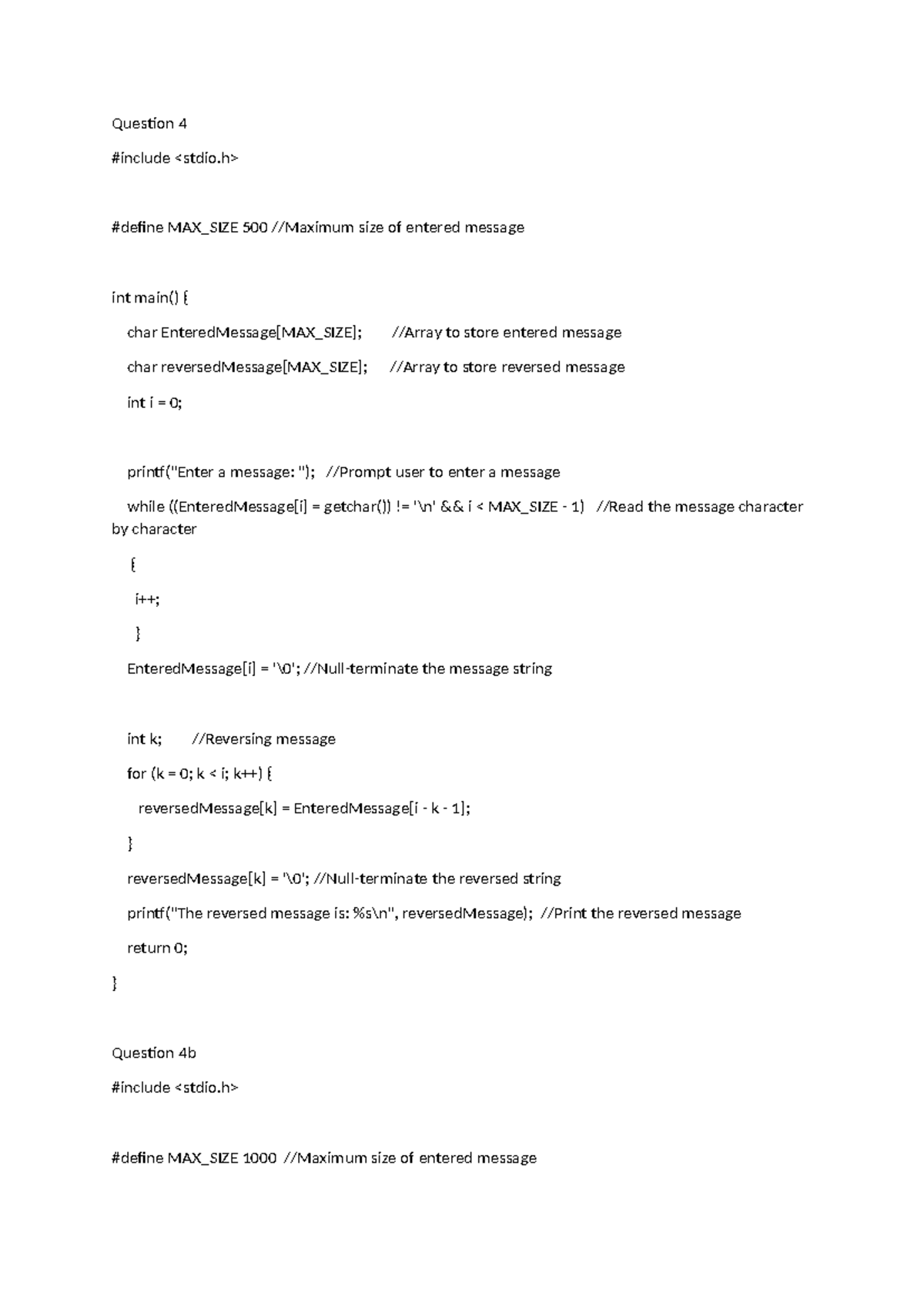 Prac6 - Question 4 #include #define MAX_SIZE 500 //Maximum size of entered message int - Studocu