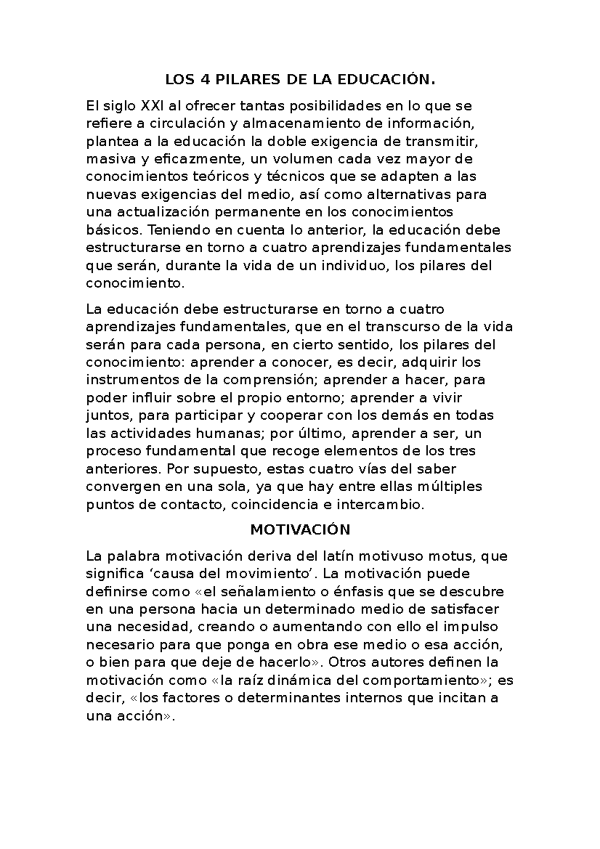 Propuesta - LOS 4 Pilares DE LA Educación - LOS 4 PILARES DE LA ...