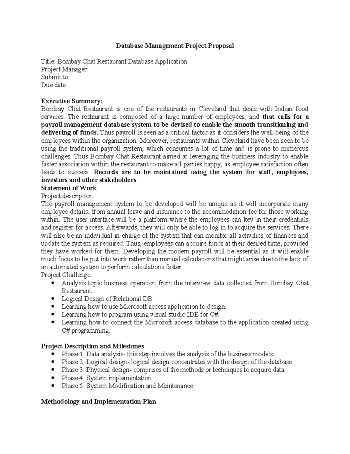 Restuarant - Restaurant Business Proposal - Database Management Project ...