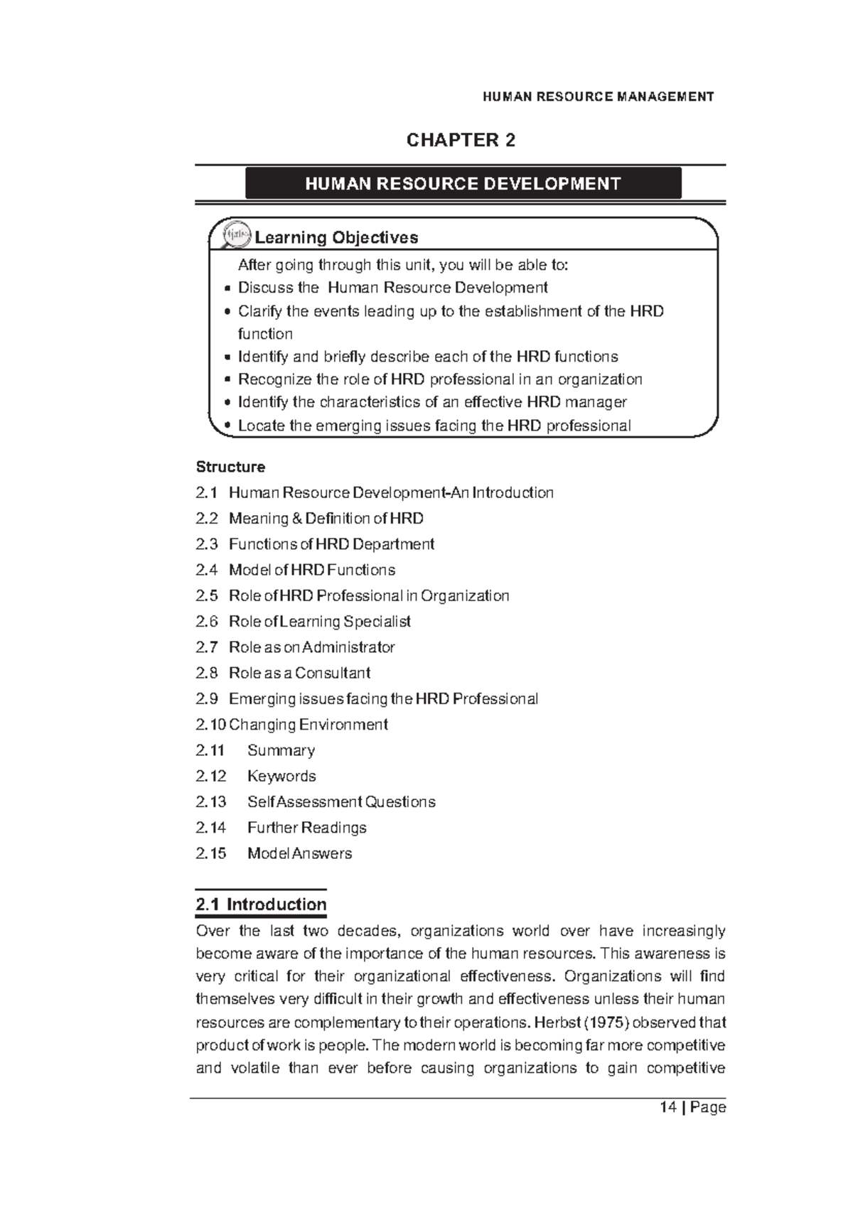 Unit 2 - NOTES - CHAPTER 2 Structure 2 Human Resource Development-An ...
