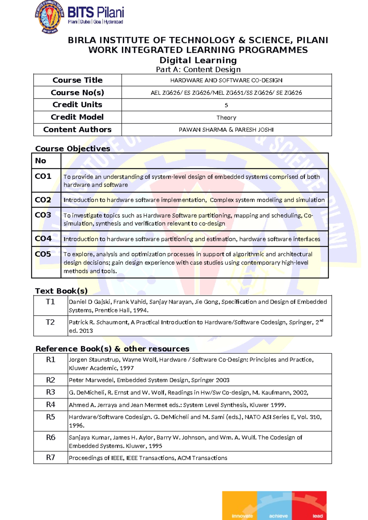 AEL ZG626 Course Handout - BIRLA INSTITUTE OF TECHNOLOGY & SCIENCE, PILANI WORK INTEGRATED - Studocu