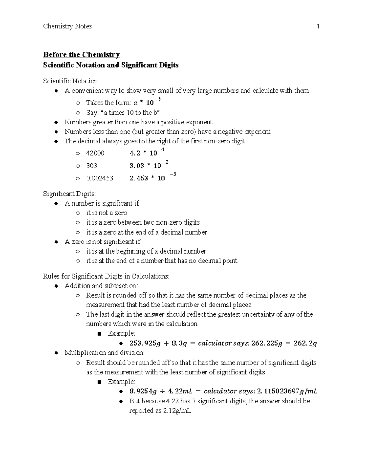 Basic Chemistry Notes - Before the Chemistry Scientific Notation and ...