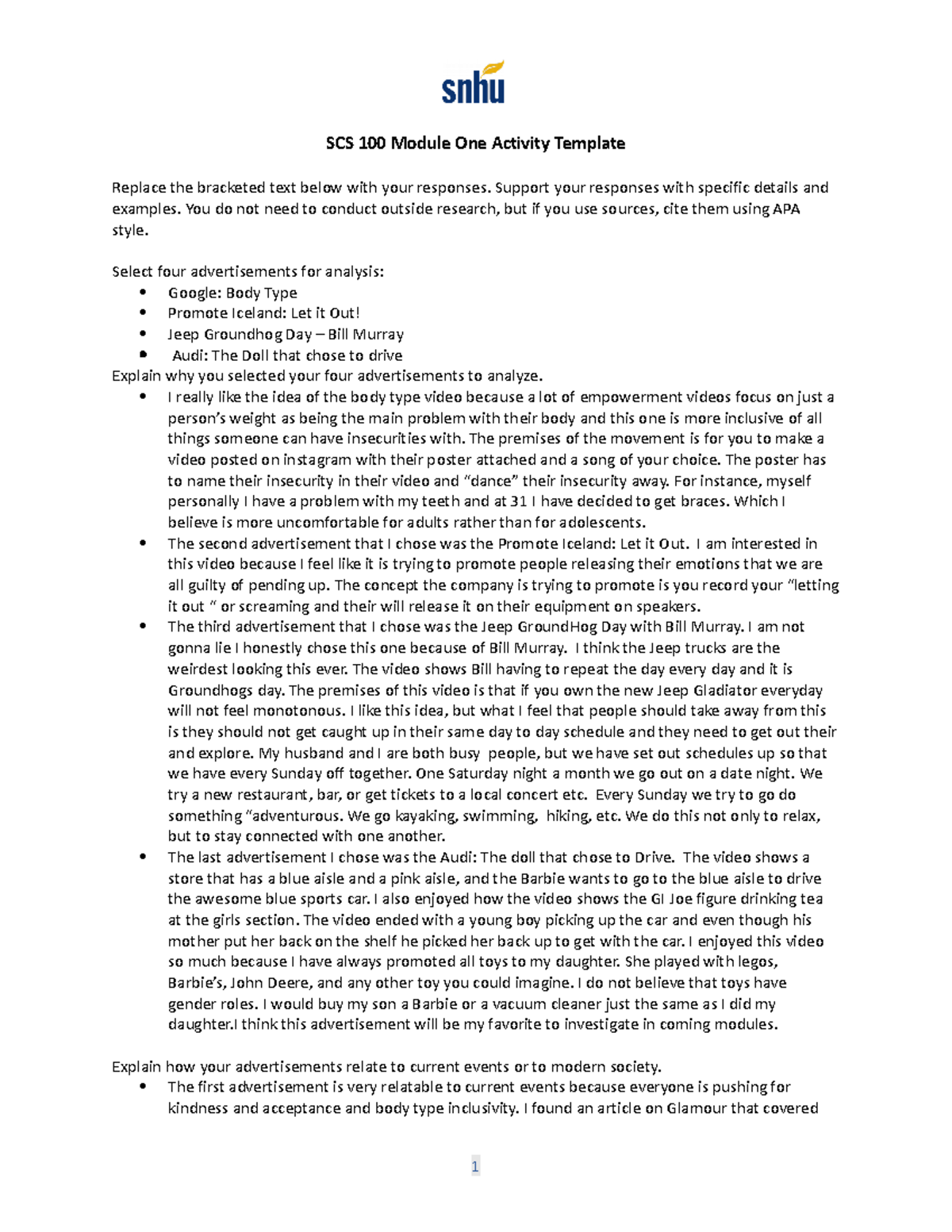 SCS 100 Module One Activity Template 2 - SCS 100 Module One Activity ...