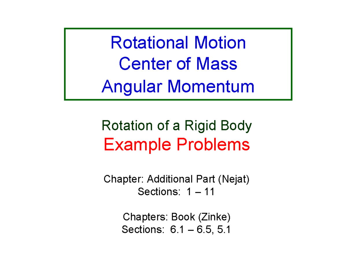 2 P Rotational Motion Lecture Problems 1 - Rotational Motion Center of ...