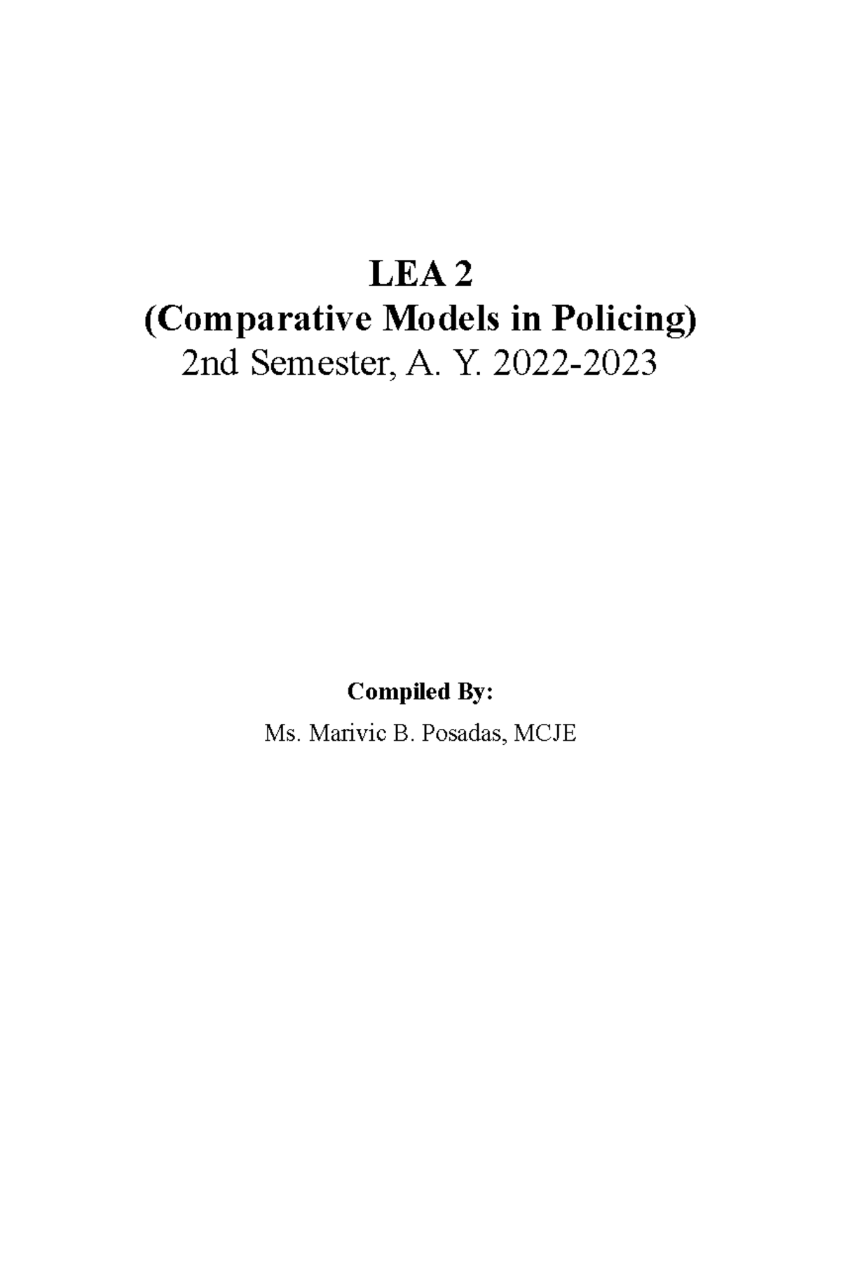 LEA-2- Notes - MODULE/ REVIEWERS - LEA 2 (Comparative Models in ...