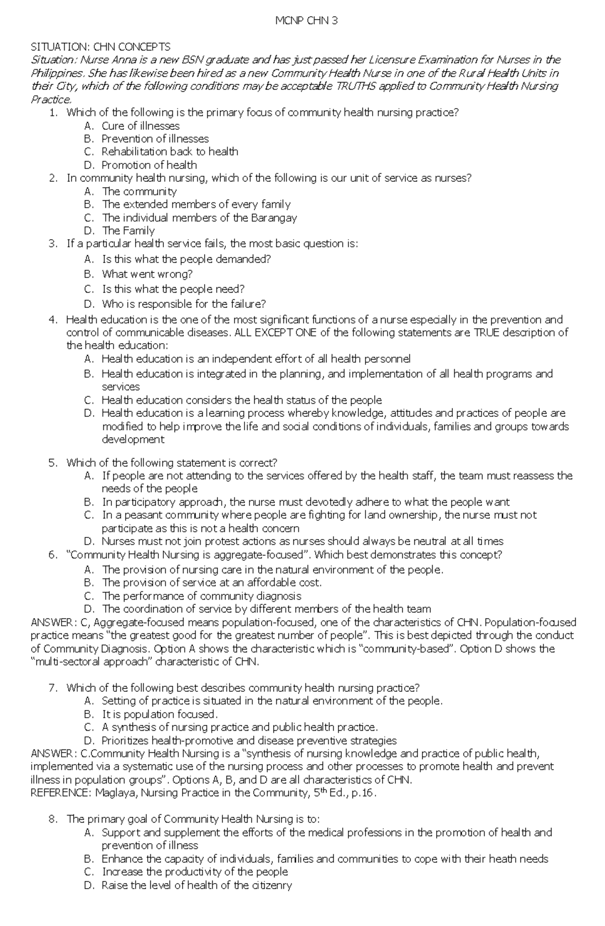 Toaz - question and answer - MCNP CHN 3 SITUATION: CHN CONCEPTS ...