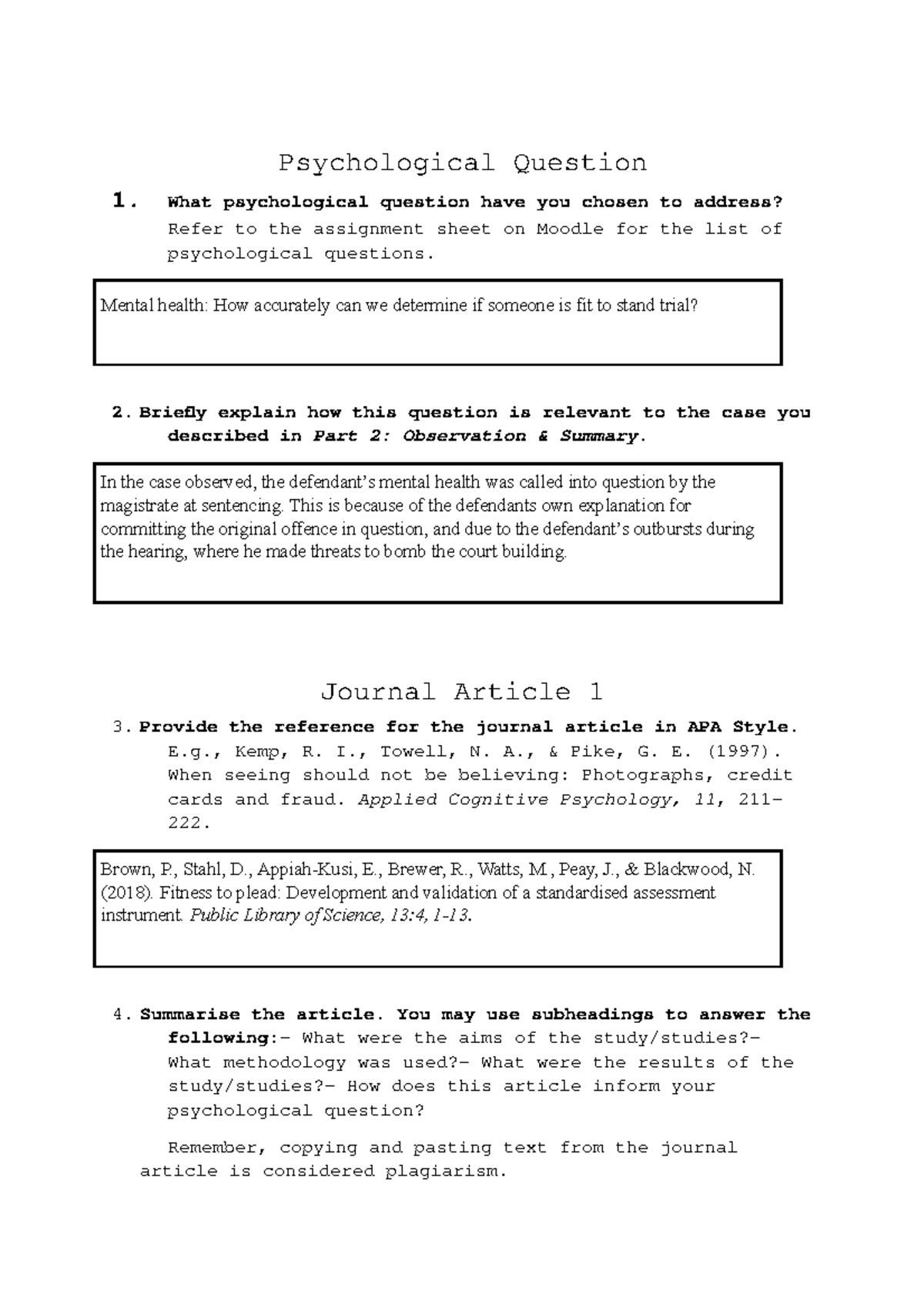 PSYC1027 Court Observation - Psychological Question 1. What ...