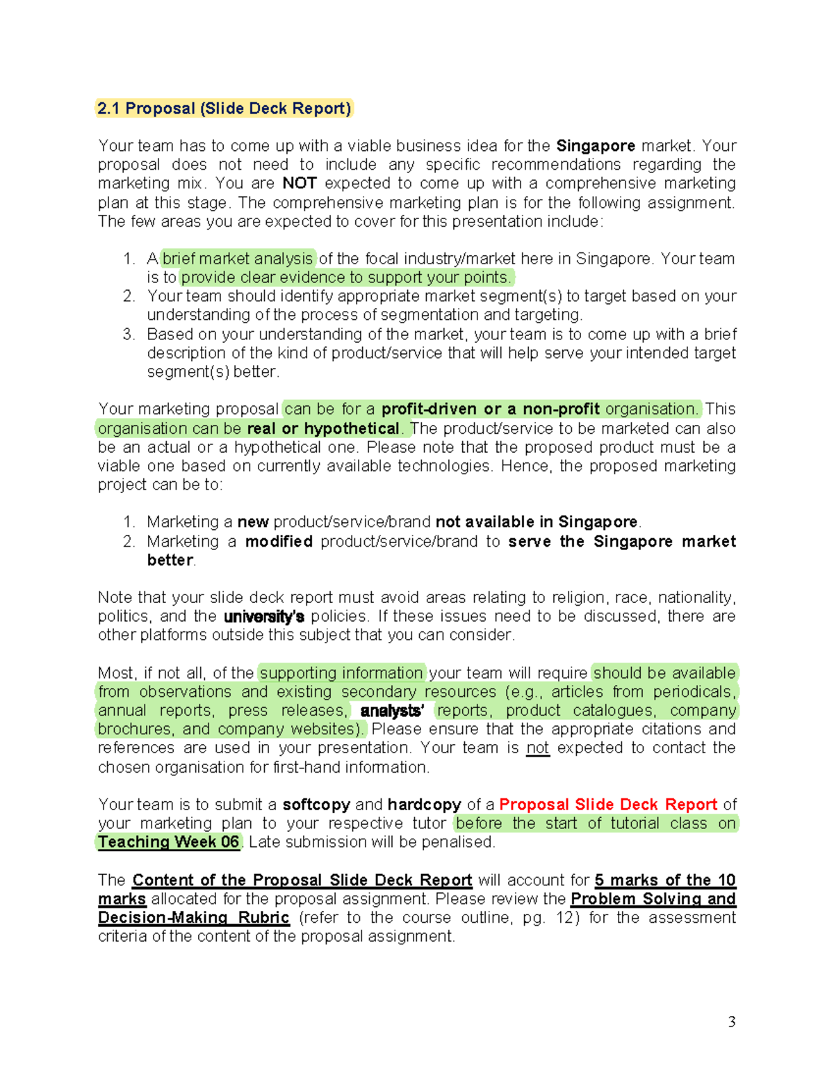 Group Assignment PDFs - course outline - 2 Proposal (Slide Deck Report) Your team has to come up ...