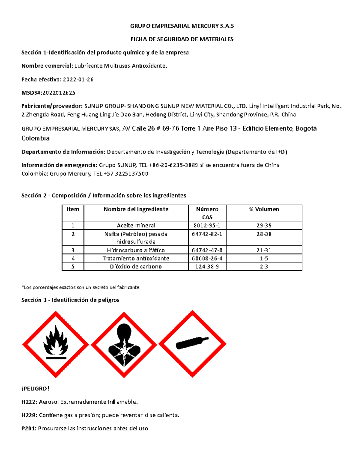 Ficha de Seguridad Lubricante de Multiusos - Hoja de Seguridad - GRUPO ...