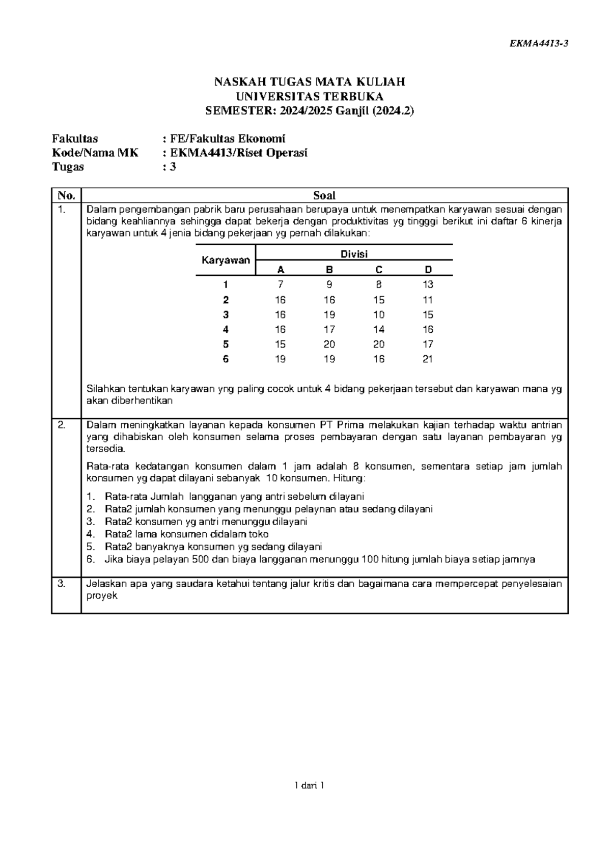 Soal ekma4413 tmk3 3 - TMK 3 - EKMA4413- 3 1 dari 1 NASKAH TUGAS MATA KULIAH UNIVERSITAS TERBUKA ...