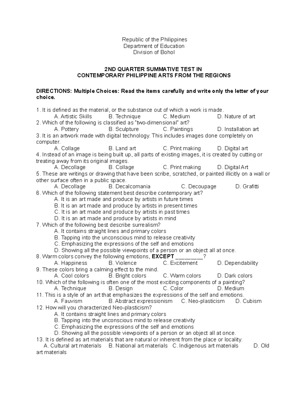 CPAR-Summative 2nd Quarter - Republic of the Philippines Department of ...